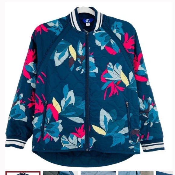 JoyLab | Jackets & Coats | Joylab Navy Blue Quilted Hibiscus Tropical ...
